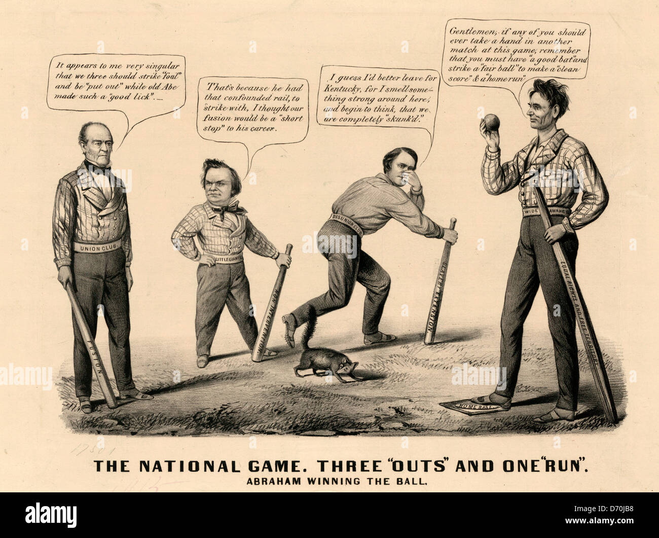 Pro Lincoln 1860 campaign poster featuring Lincoln, Douglas, Bell and ...