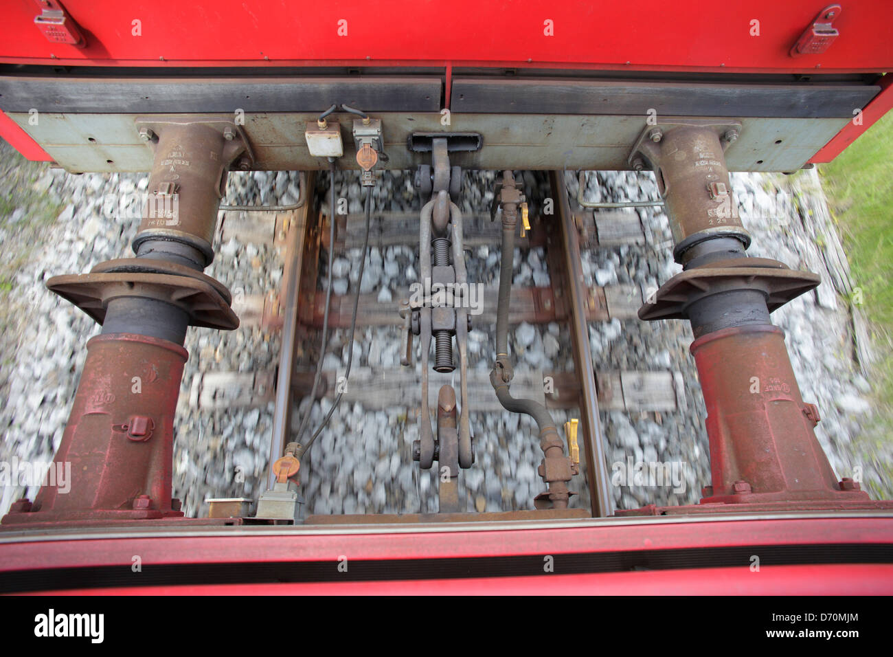France, and coupling buffer between two cars of a moving railway train ...