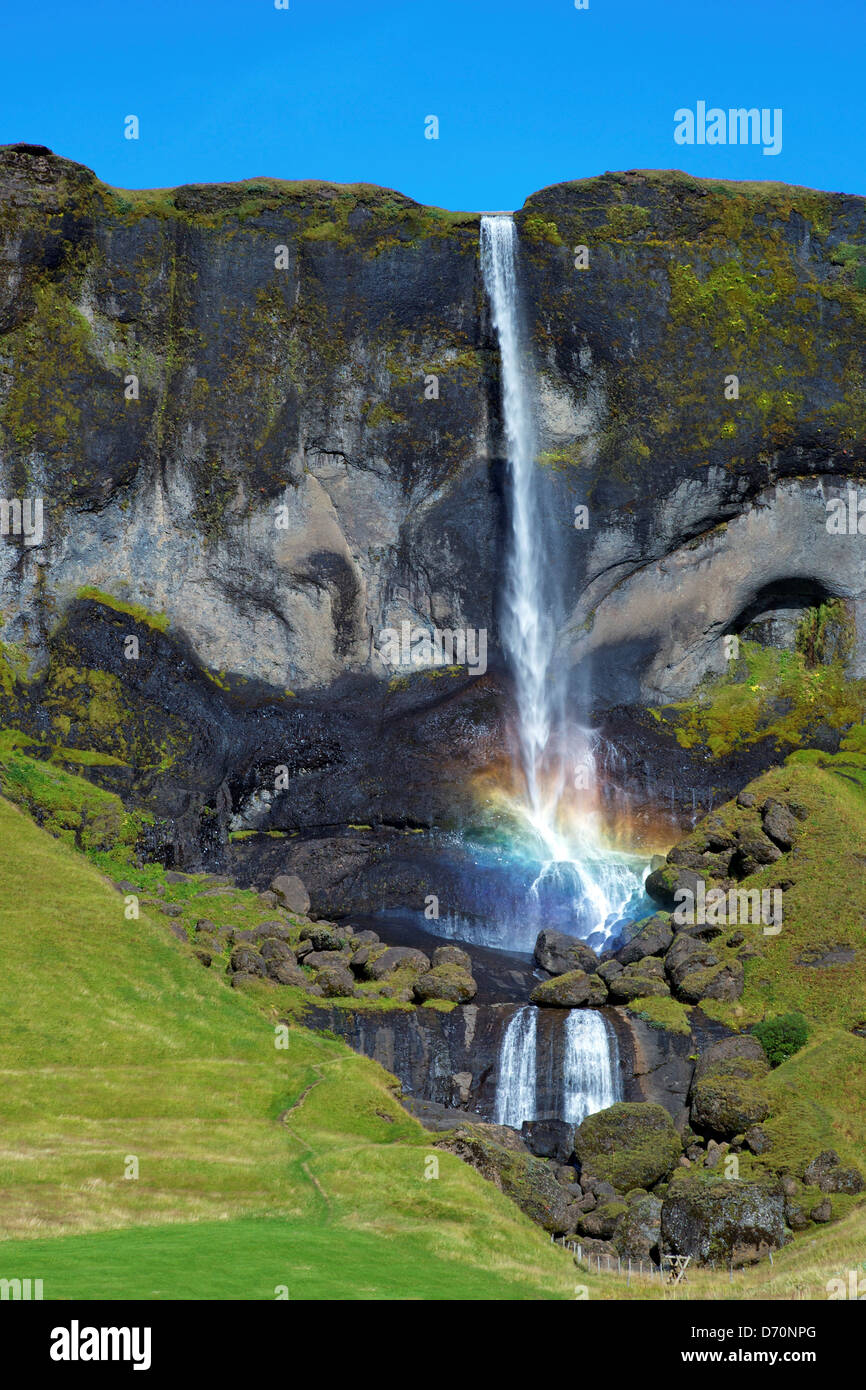 Iceland, Waterfall in summer sunshine at Foss a Sidu Stock Photo - Alamy