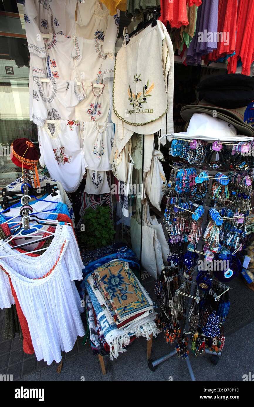 Lace goods for sale at the tourist market, village of Volimes ...