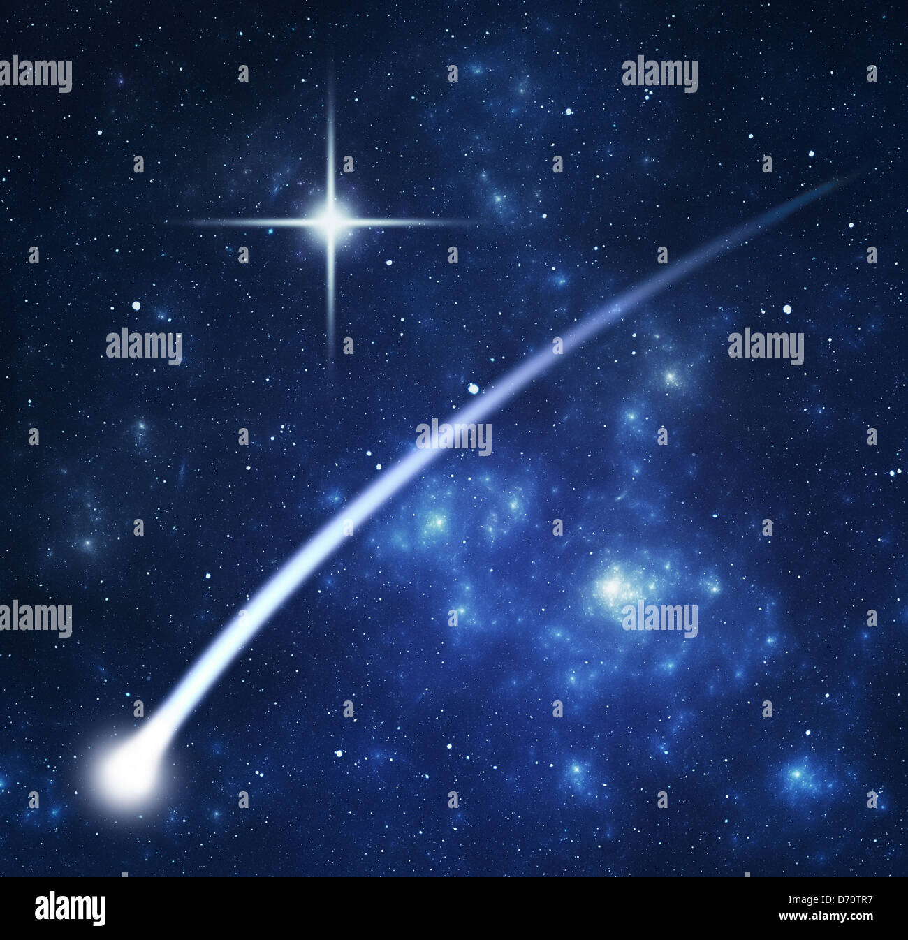 Comet and stars galaxy background Stock Photo - Alamy