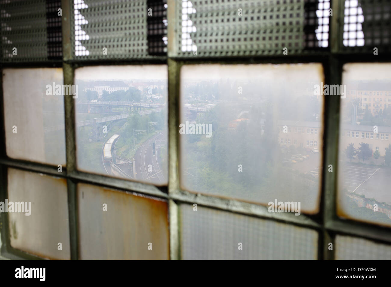 Berlin, Germany, looking through blind windows on an S-Bahn train in ...