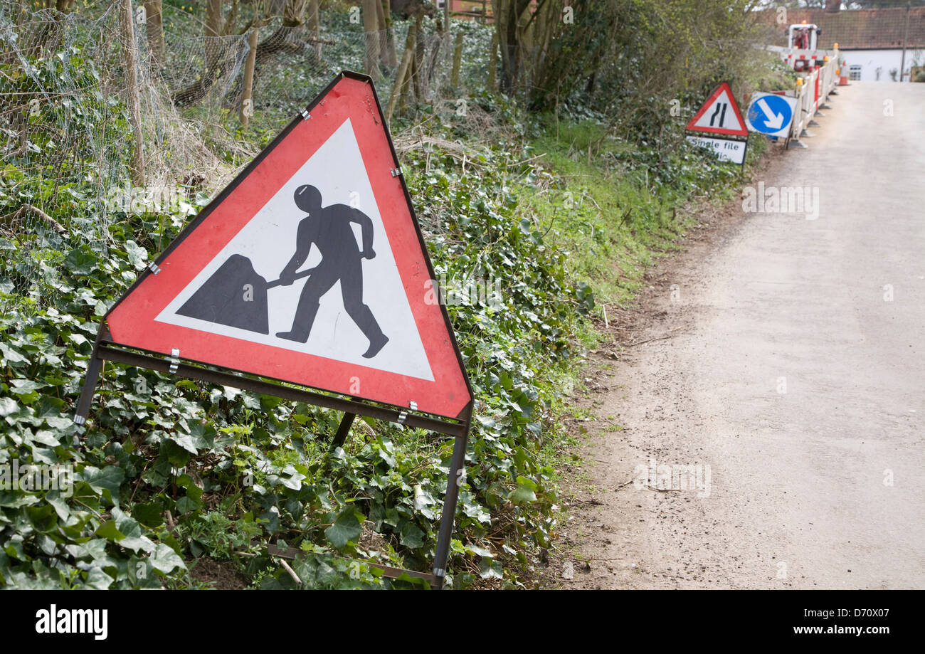 Men at work road signs, UK Stock Photo - Alamy
