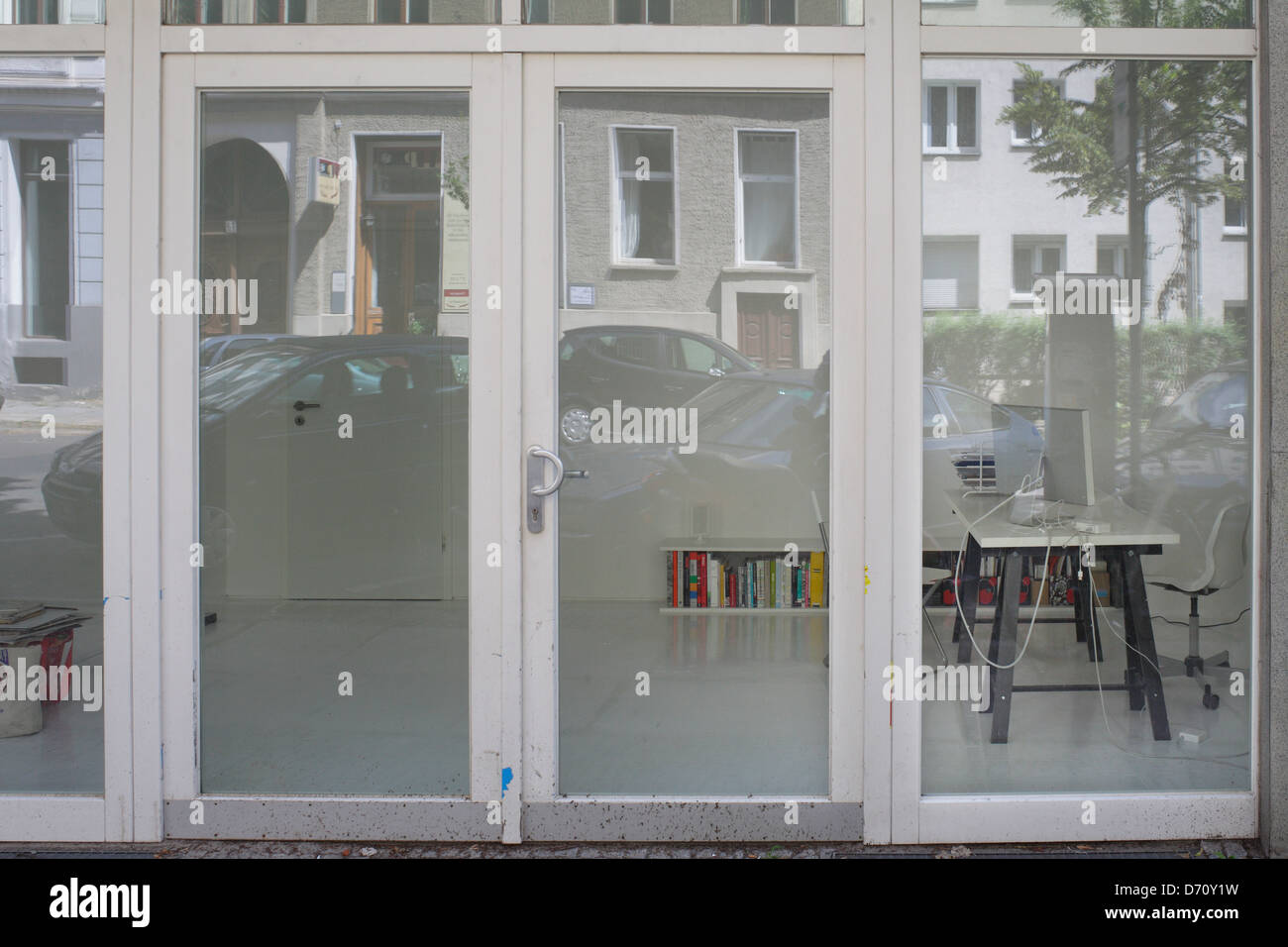 Berlin, Germany, office behind a glass facade on the ground floor in ...