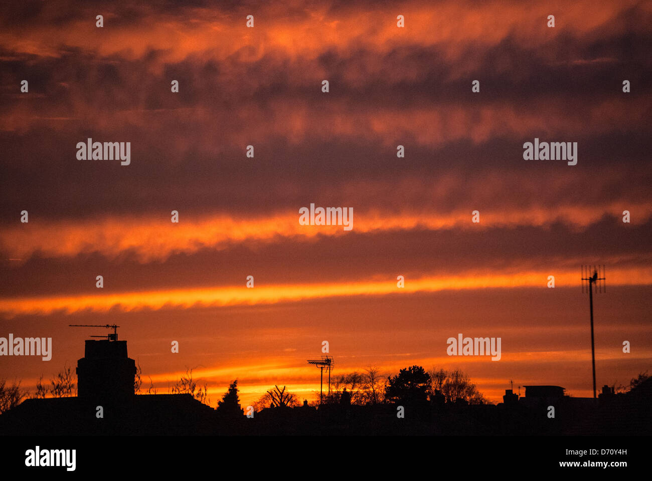 Red Sky, Red Sky at Night, Sunset, Uk Stock Photo - Alamy