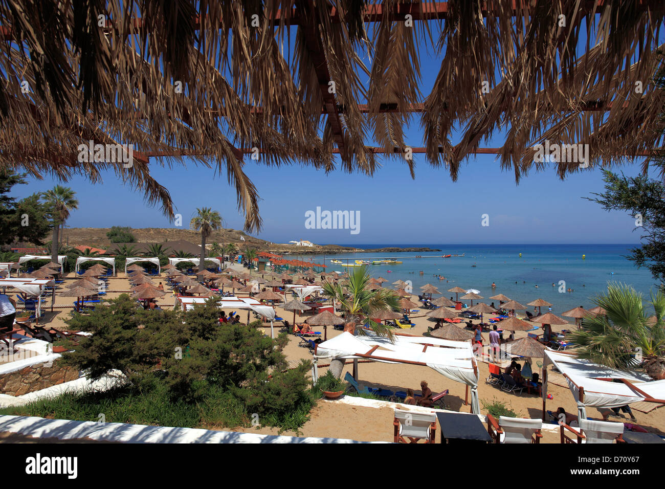 View of the sweeping beach at St Nicholas resort, South Zakynthos ...