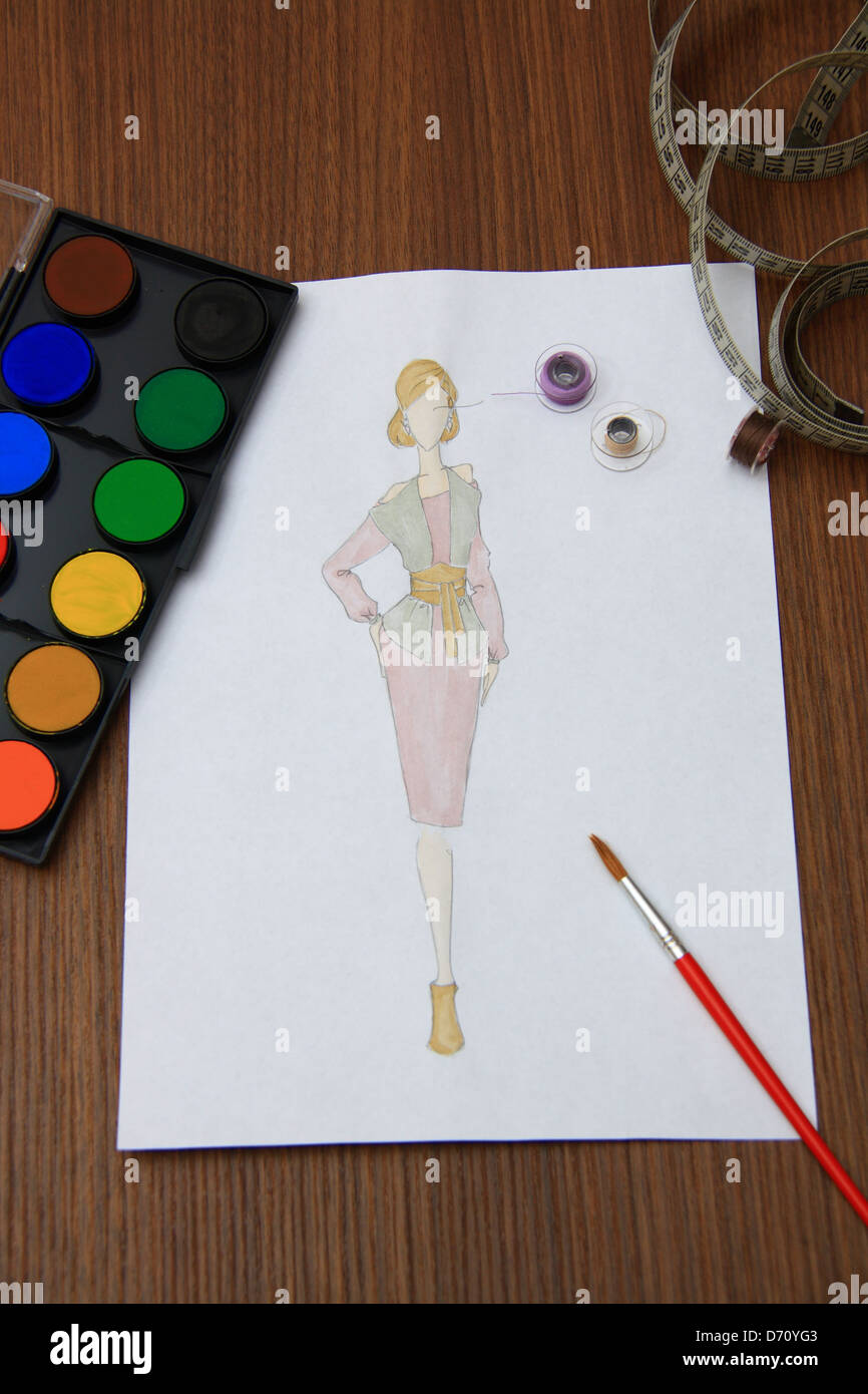 the collection of fashion drawings on clothes with colored pencils ...