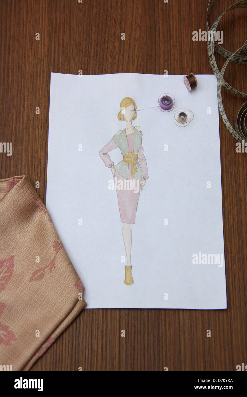 the collection of fashion drawings on clothes with colored pencils ...