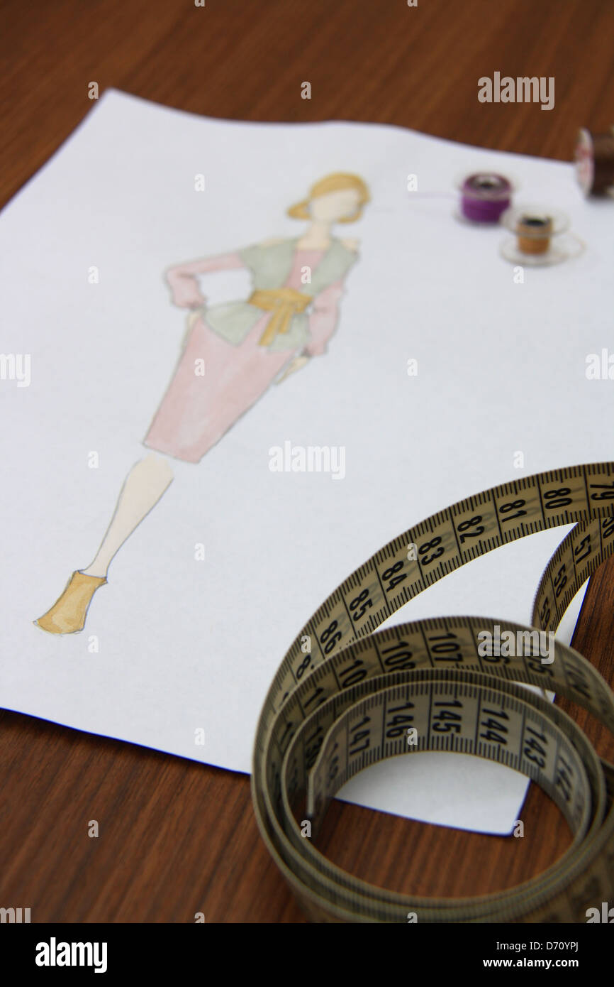 the collection of fashion drawings on clothes with colored pencils ...