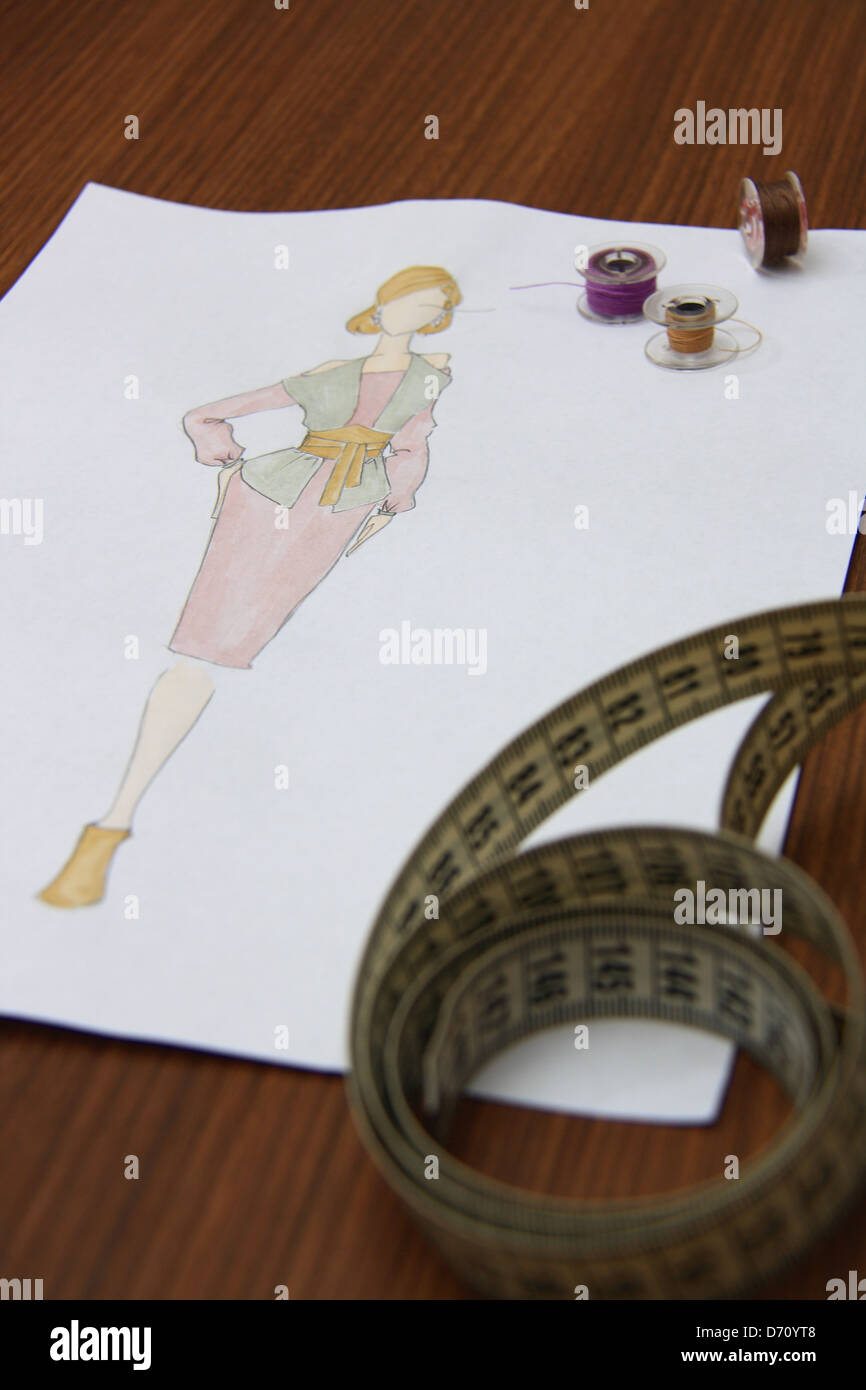 the collection of fashion drawings on clothes with colored pencils ...
