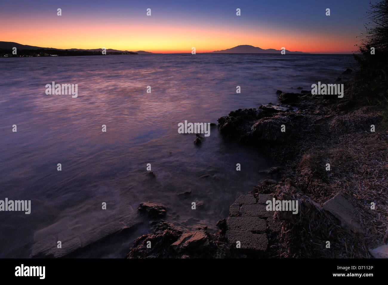 View of the sweeping beach bay at Tsilivi town, Zakynthos Island, Zante ...