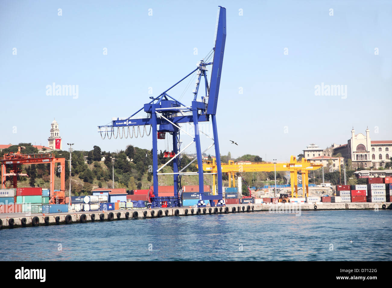 Istanbul docks, the busy port of Turkey, with heavy lifting cranes ...