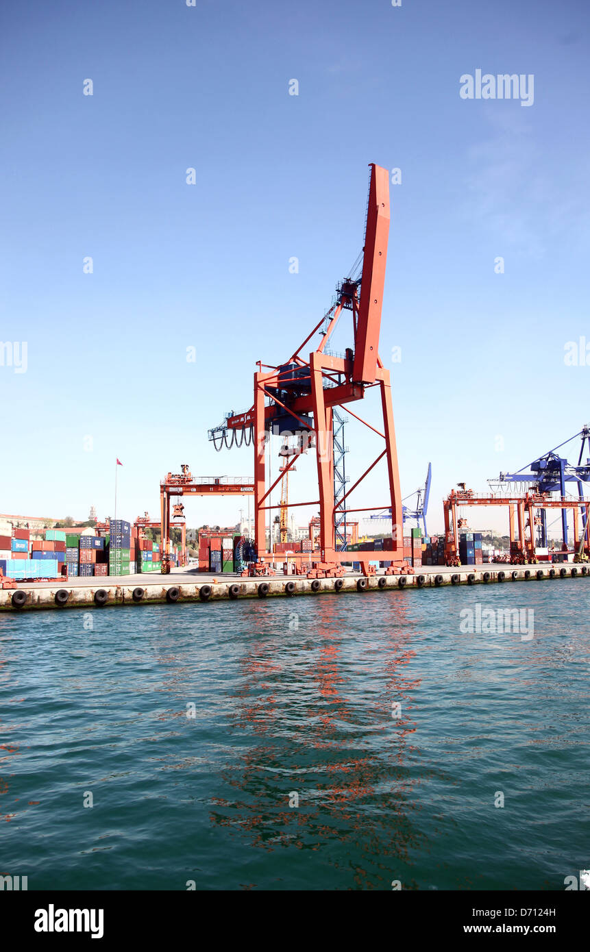 Istanbul docks, the busy port of Turkey, with heavy lifting cranes ...