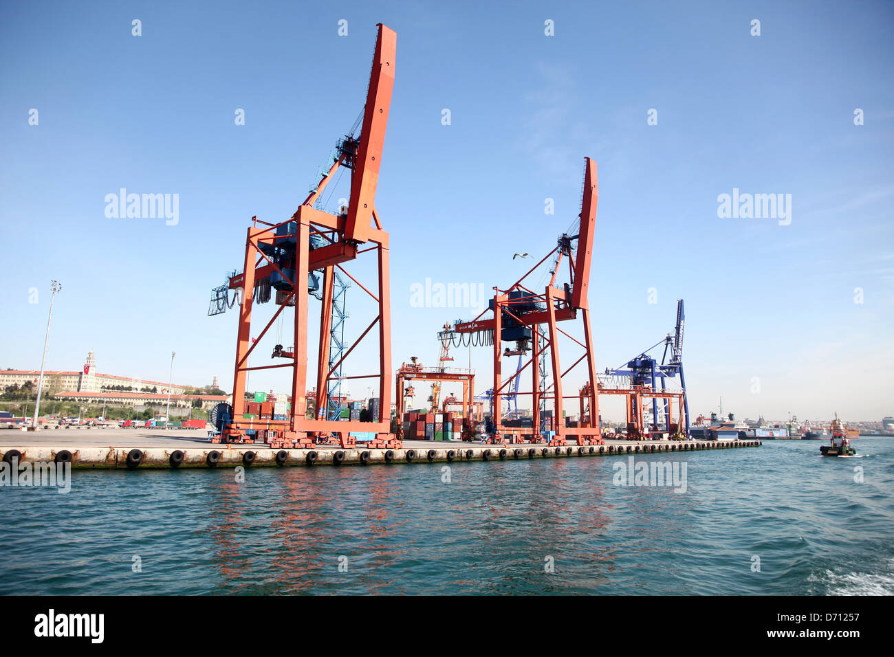 Istanbul docks, the busy port of Turkey, with heavy lifting cranes ...