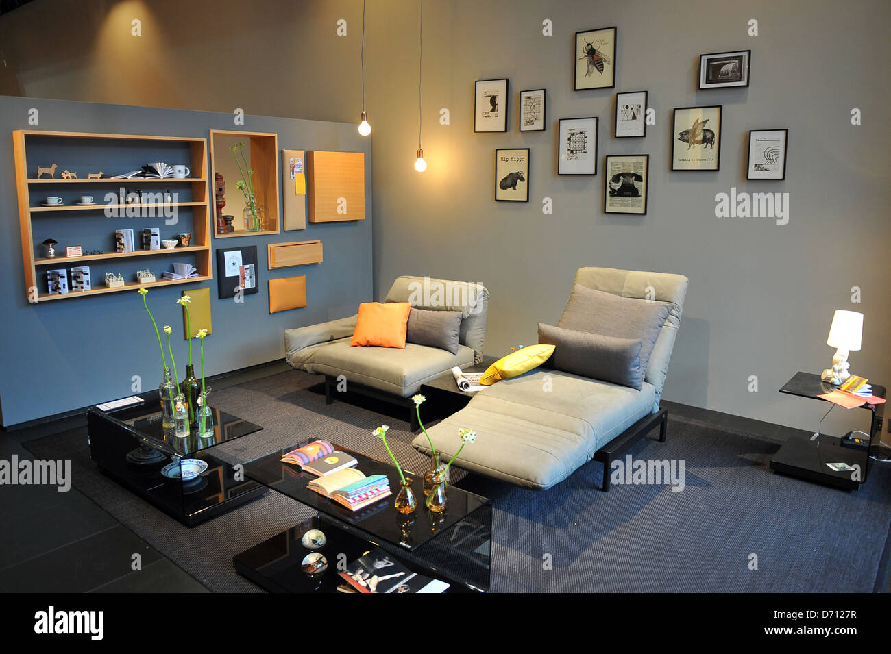 Interior; design; designer; flowers; fruits; wood shelves; books ...