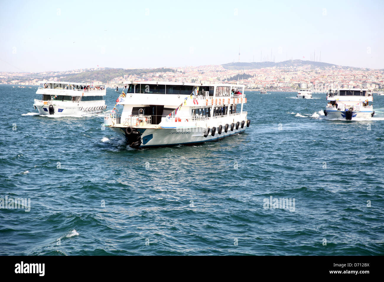 River ferries crossing from the Asian side to the Istanbul, Turkey ...