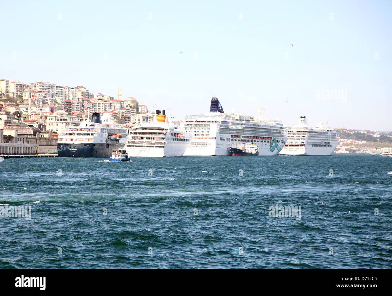River ferries crossing from the Asian side to the Istanbul, Turkey ...