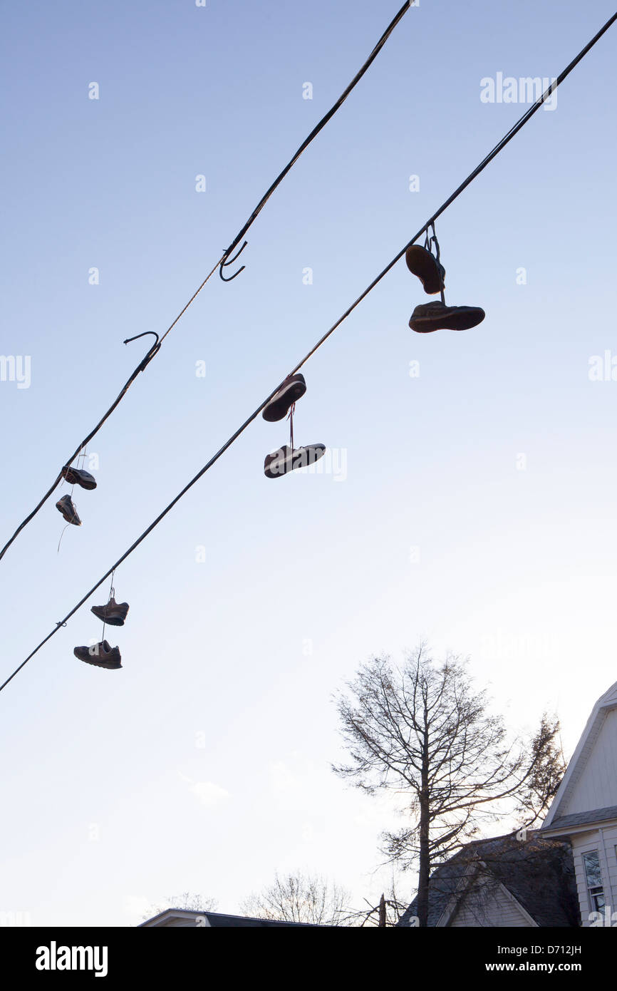 Some shoes on a string, Scranton, Pennsylvania, USA Stock Photo - Alamy