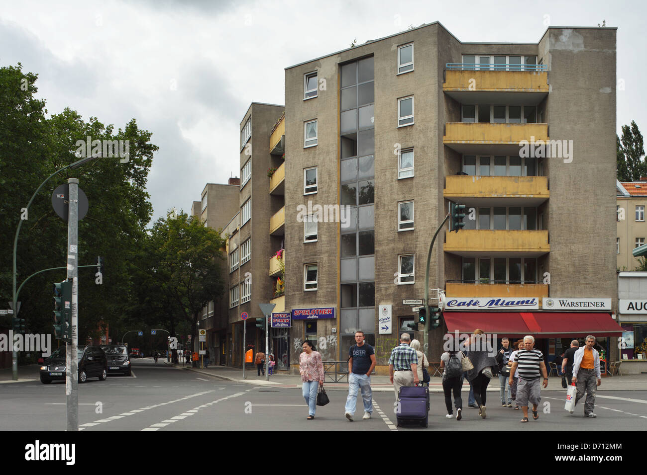 Berlin, Germany, Street Scene in the sun avenue, corner Saalestrasse ...