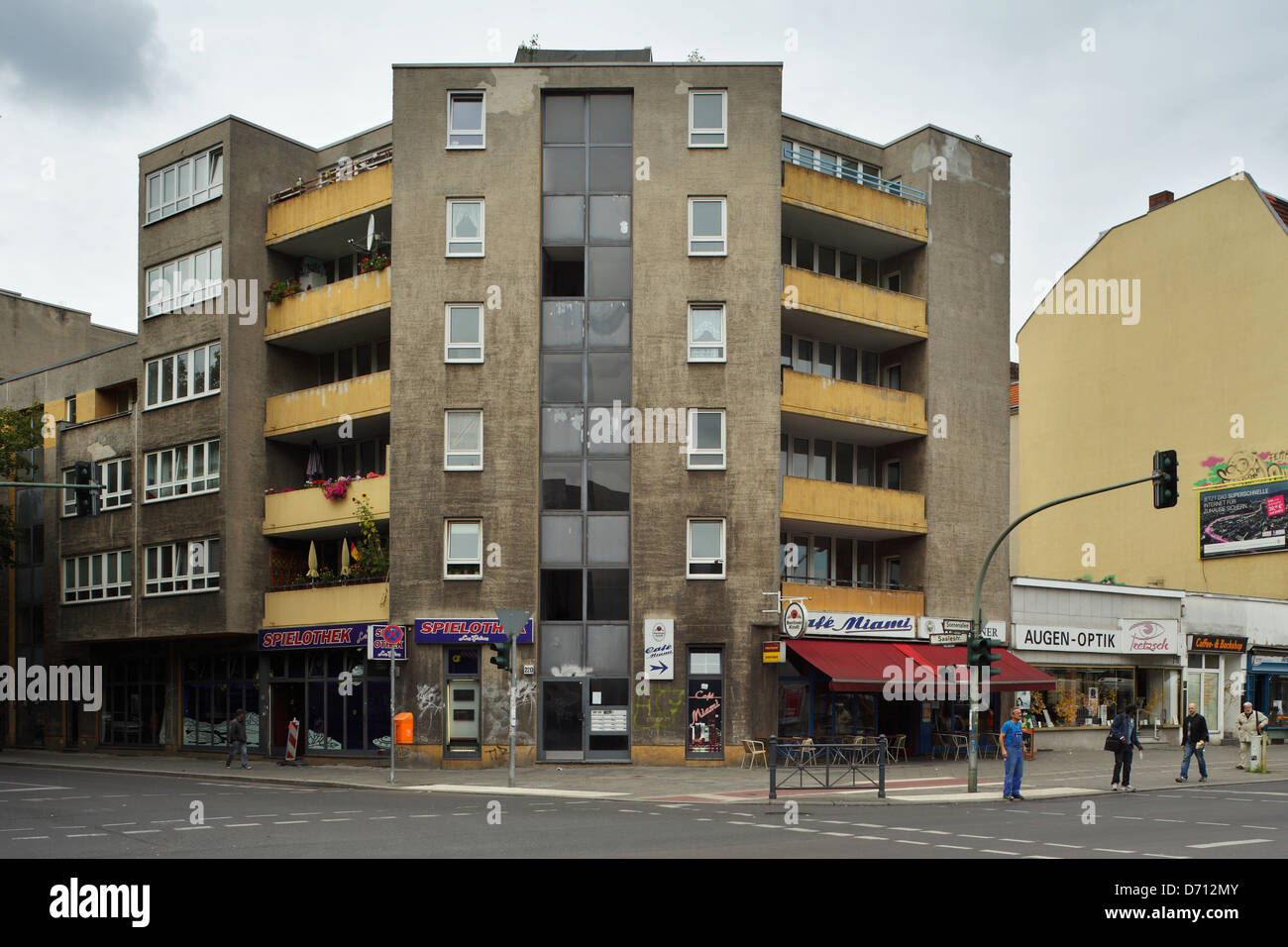 Berlin, Germany, Street Scene in the sun avenue, corner Saalestrasse ...