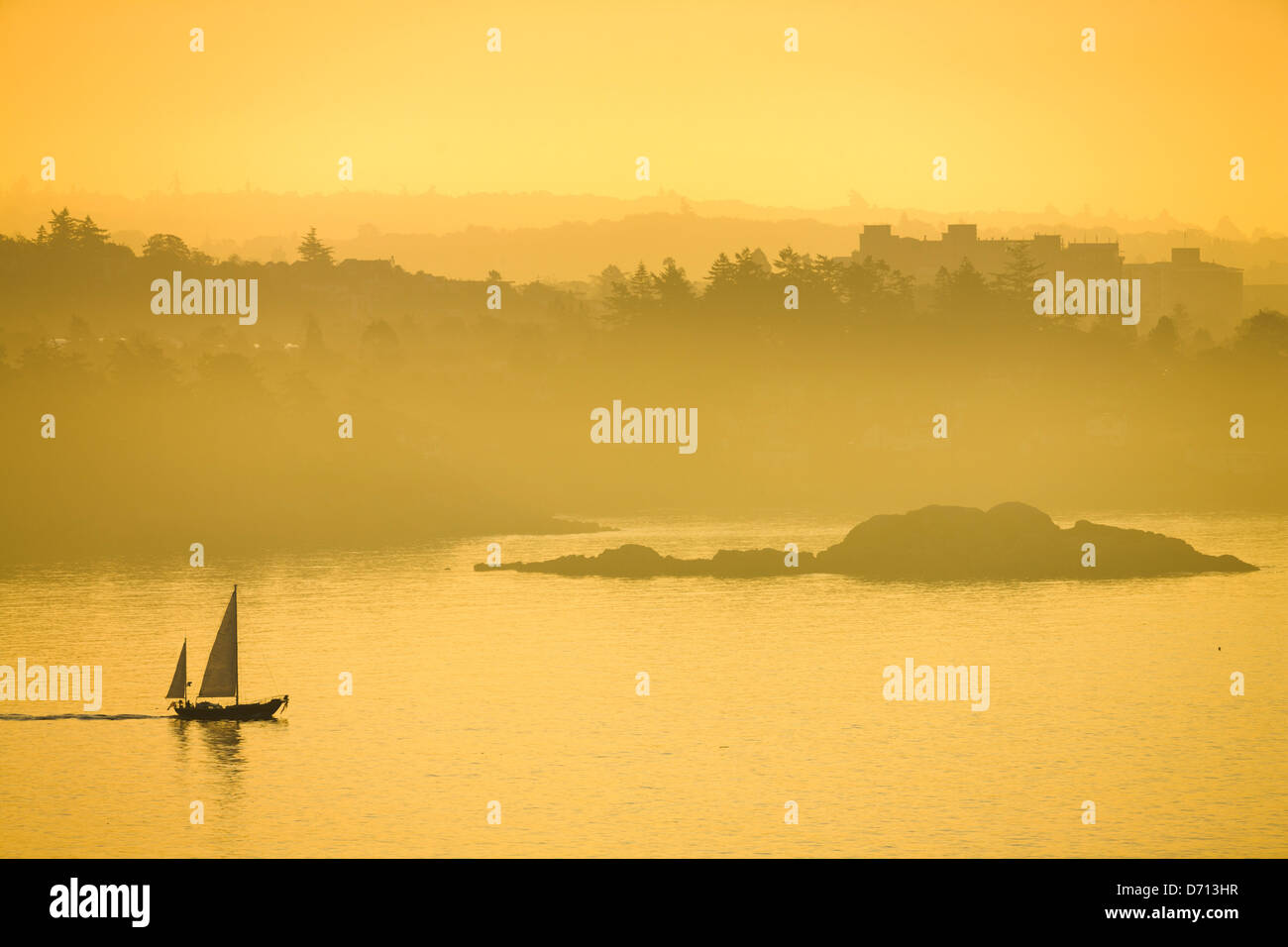 Canada, Vancouver Island, Victoria, Sailing by Victoria shoreline in ...