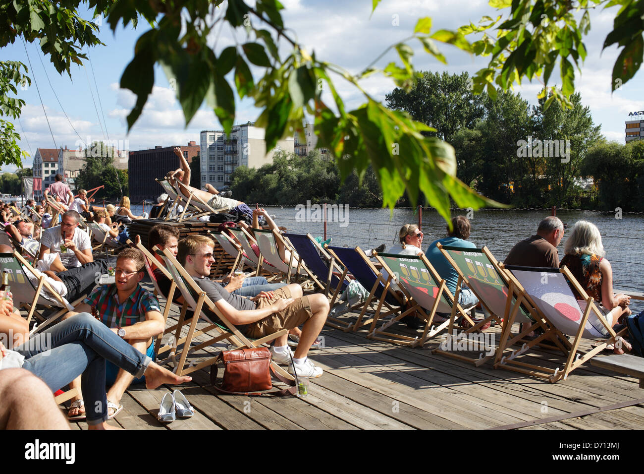 Berlin, Germany, guests at a beach on the East Side Gallery Stock Photo ...