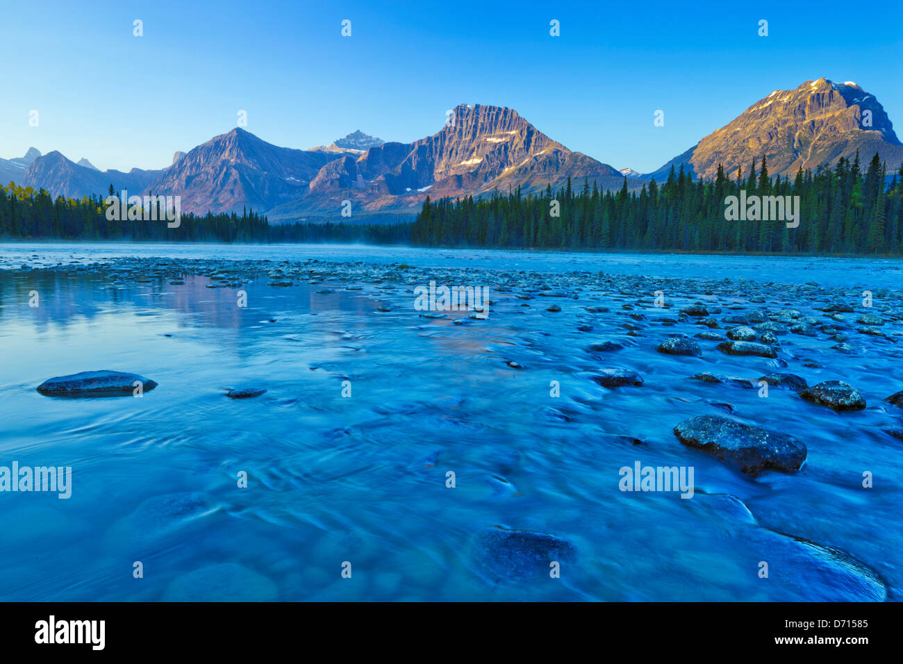 Canada, Alberta, Jasper National Park, Athabasca River with Mount ...