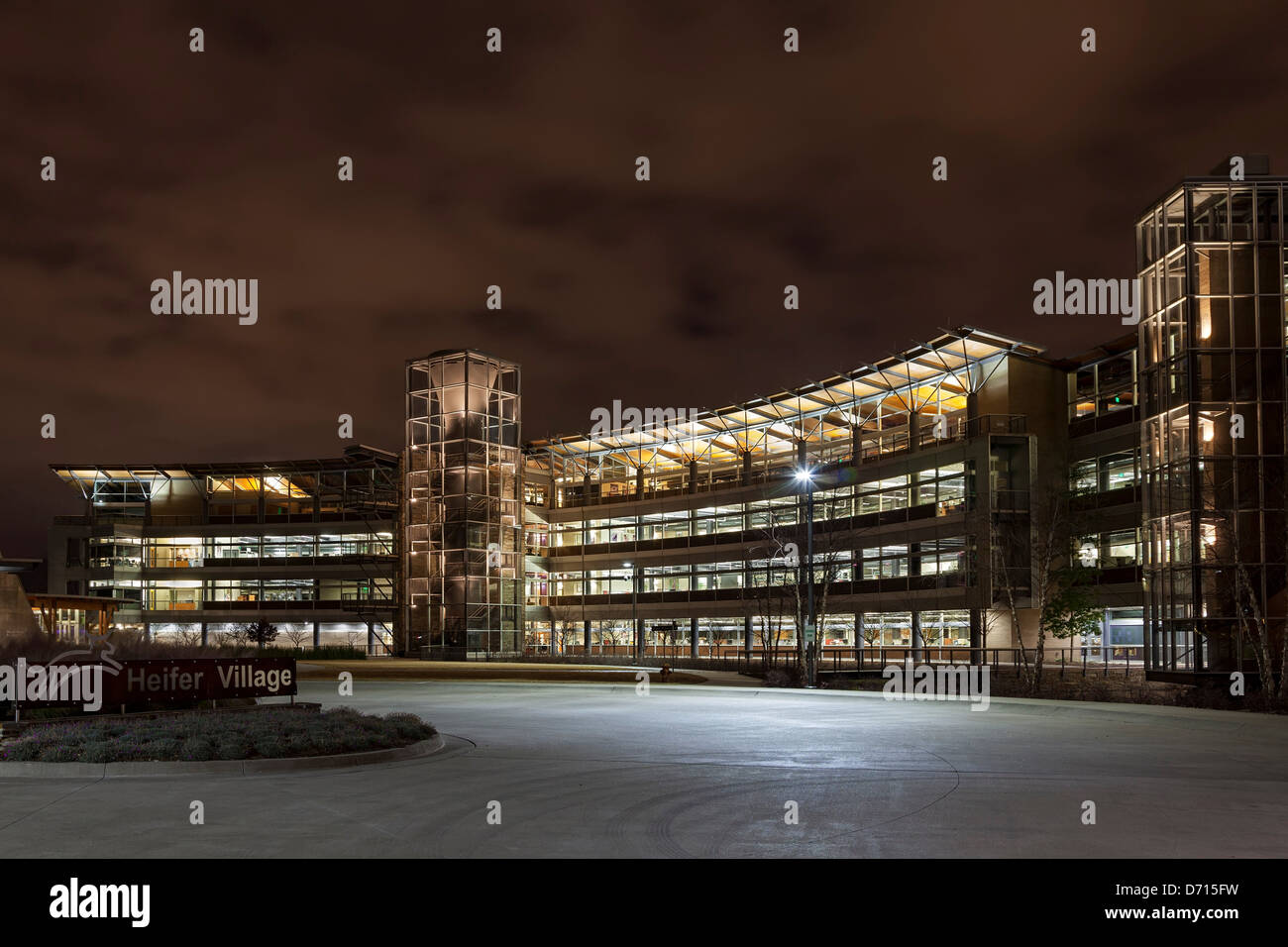 USA, Arkansas, Heifer International headquarters at night Stock Photo ...