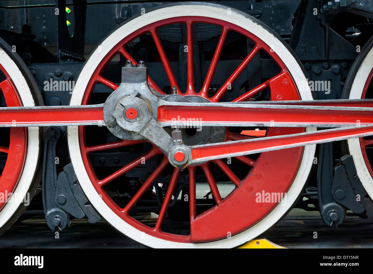 Red wheels on an old steam engine in National Railway Museum, York ...