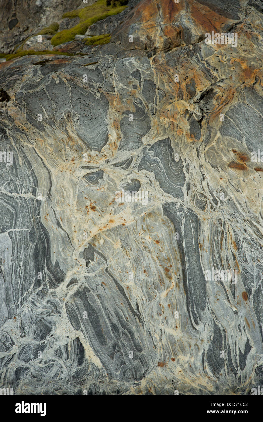 Beautiful striations and patterns in rocks of fjord wall near Dawes ...