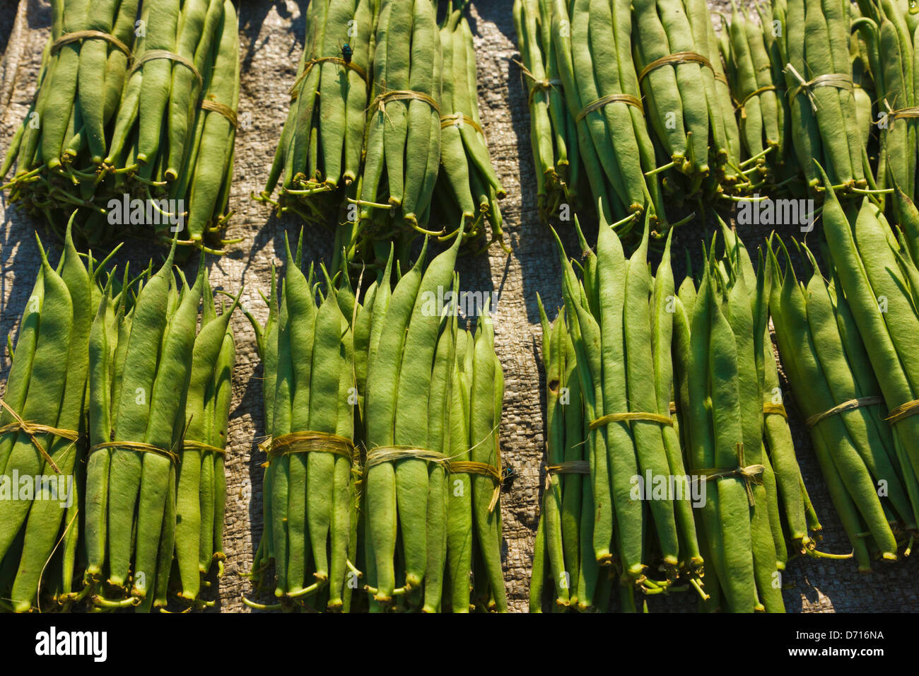 Selling green beans at the market, Fort Dauphin, Madagascar Stock Photo ...