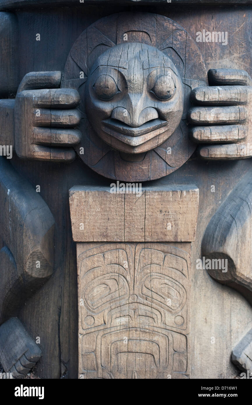 Usa, Washington State, Seattle, Occidental Park, Detail Of Totem Pole ...