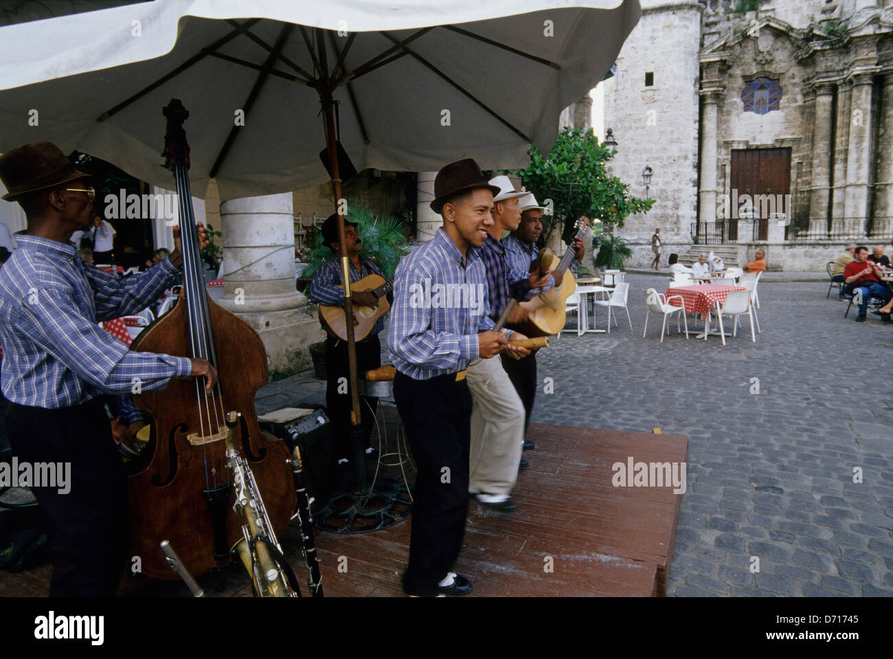 Cuba, Old Havana, Plaza De La Catedral, Cuban Band Playing At Sidewalk ...