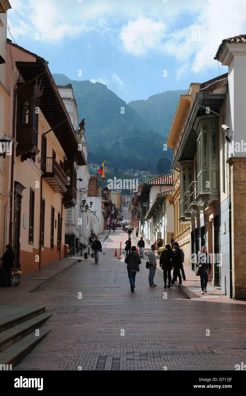 Street Scene In La Candelaria, The Old Town Of Bogota, Colombia Stock ...