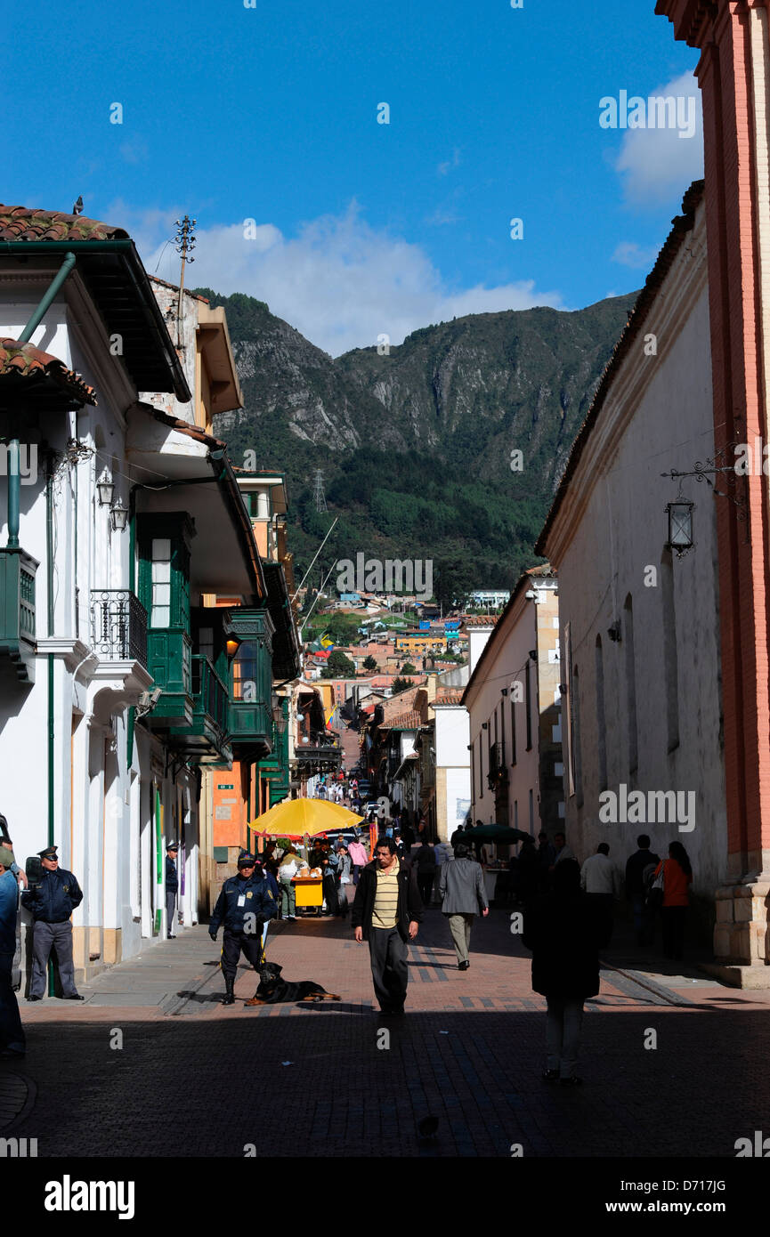 Street Scene In La Candelaria, The Old Town Of Bogota, Colombia Stock ...