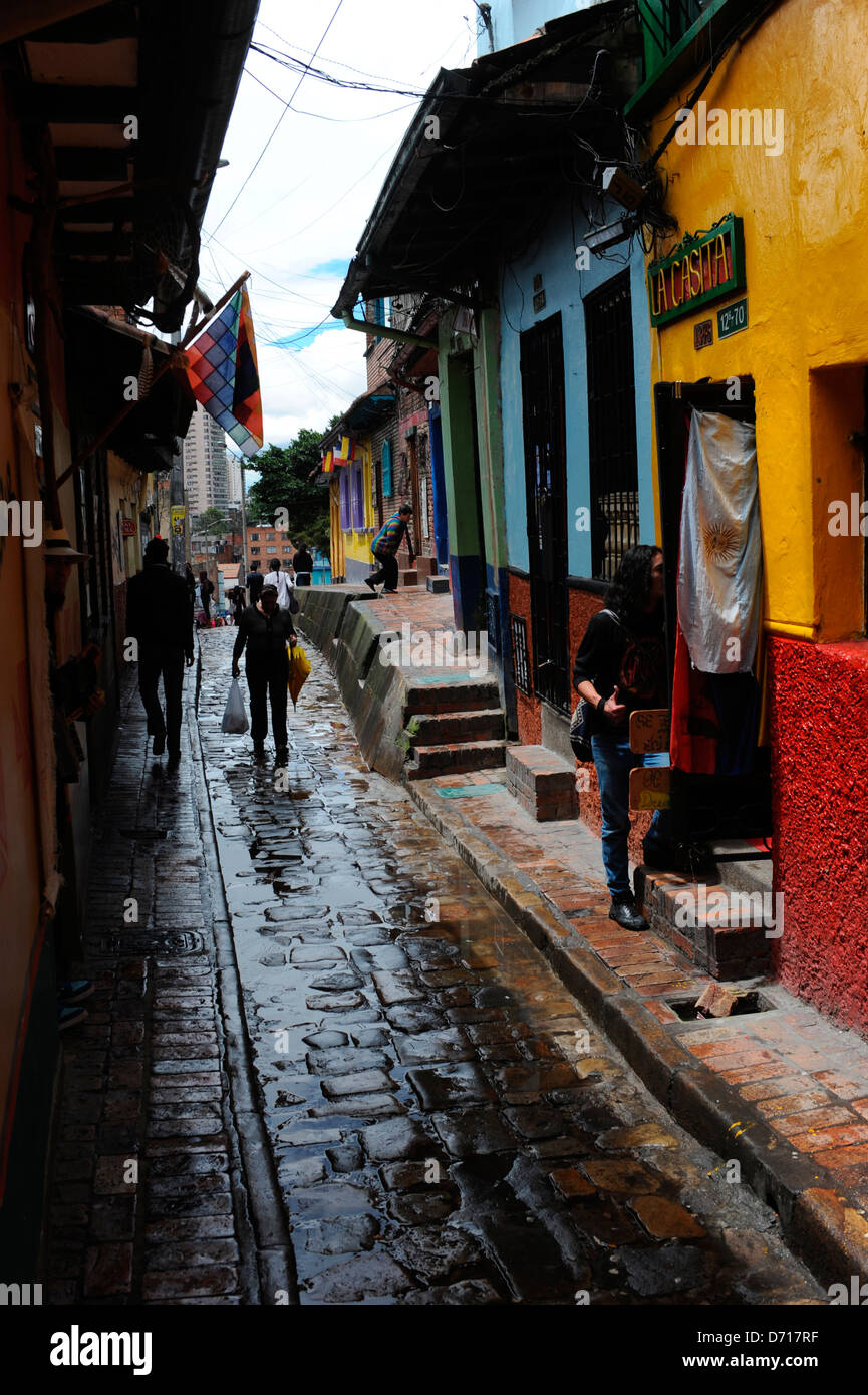 Cobblestone Street In La Candelaria, The Old Town Of Bogota, Colombia ...