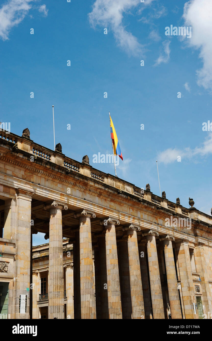 Congress Building With Colombian National Flag On Plaza De Bolivar In ...