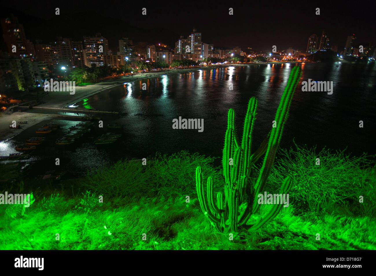View Of Beach Promenade At Night Of El Rodadero, Santa Marta, Colombia ...
