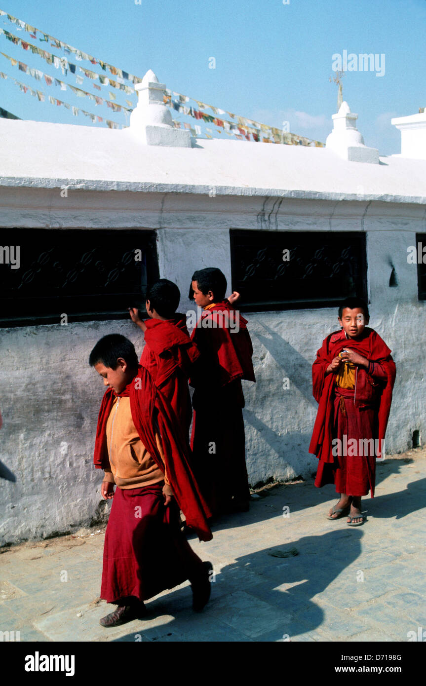 Nepal, Kathmandu, Buddhist Monks At Temple Grounds Stock Photo - Alamy