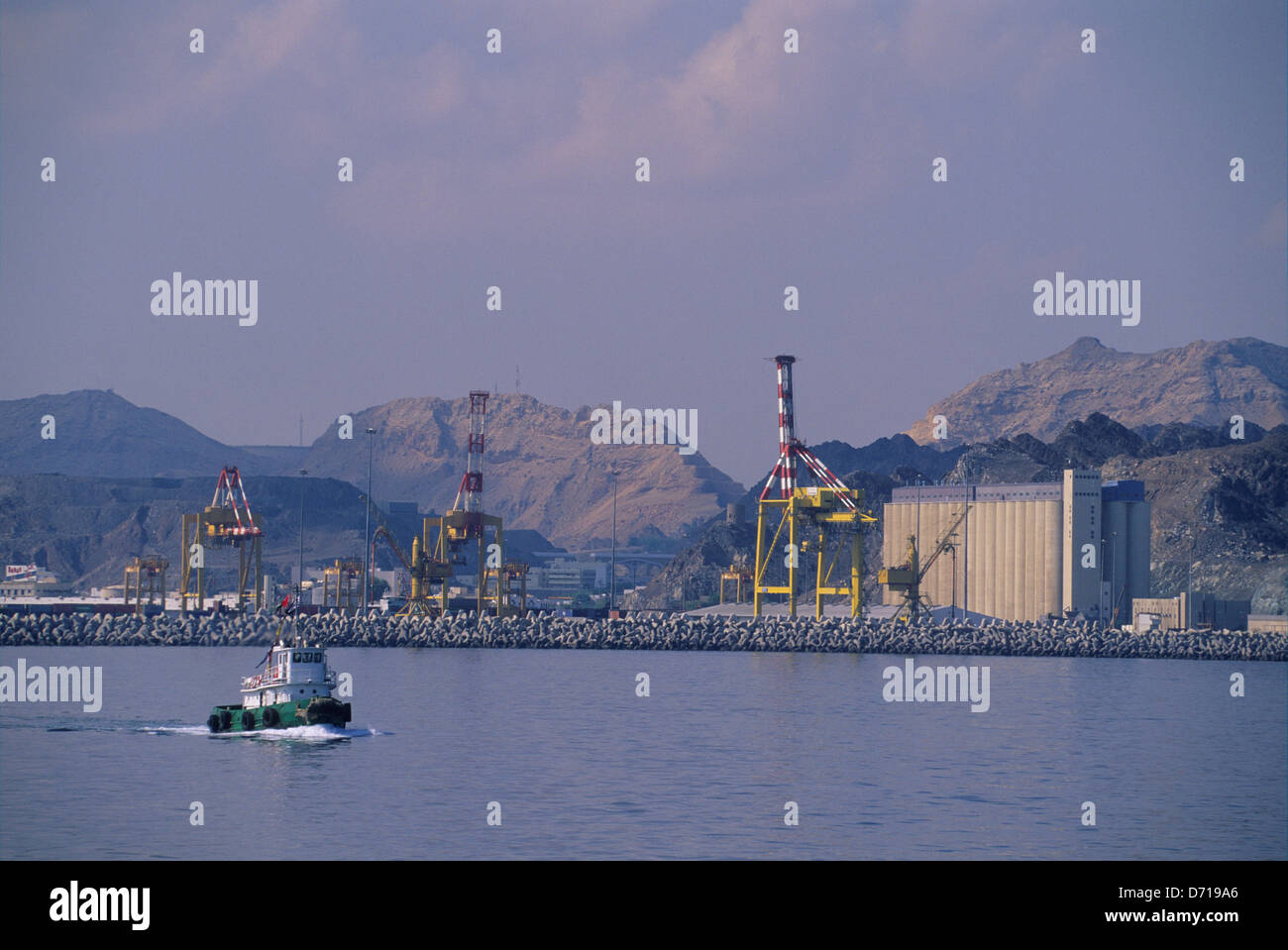 Oman, Muscat, View Of Port, Ship, Tug Boat Stock Photo - Alamy