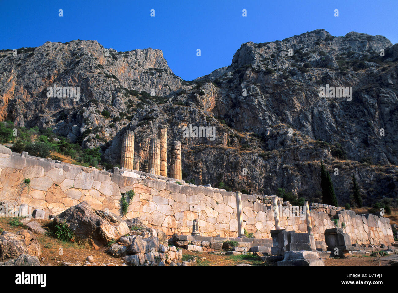 Greece, Delphi, Sanctuary Of Apollo, Sacred Way, Polygonal Wall, Temple ...