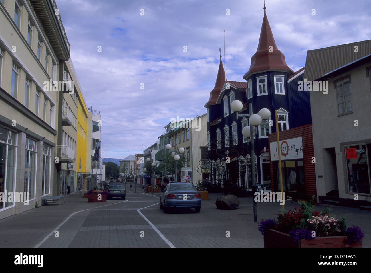Iceland, Akureyri, Street Scene With Internet Cafe Stock Photo - Alamy