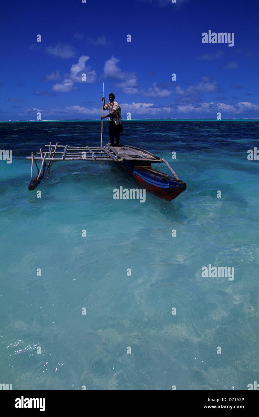 Fiji, Lau Group, Fulanga Island, Beach, Man In Outrigger Canoe Stock ...