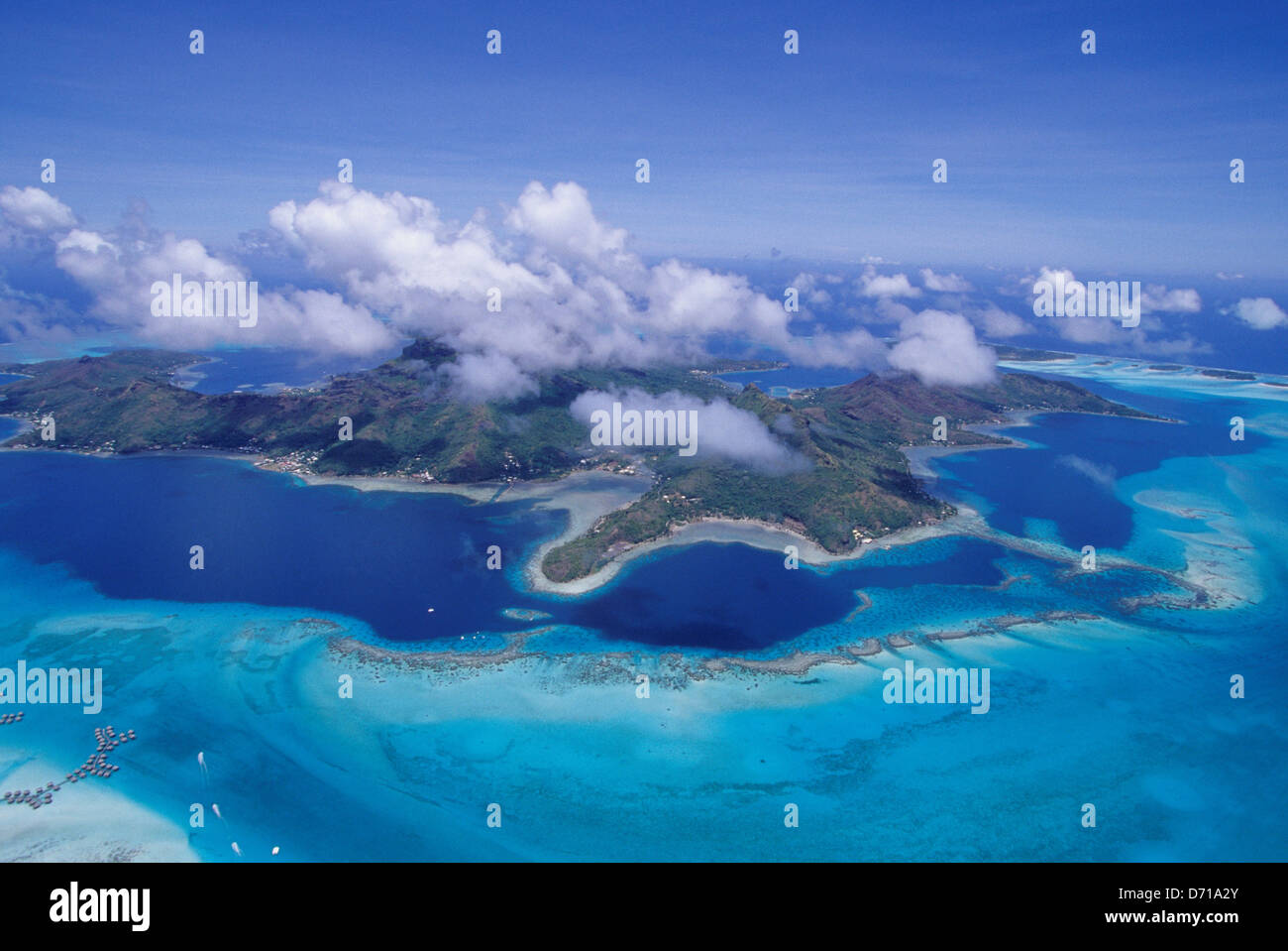French Polynesia, Society Islands, Bora Bora, Aerial View Of Lagoon And ...