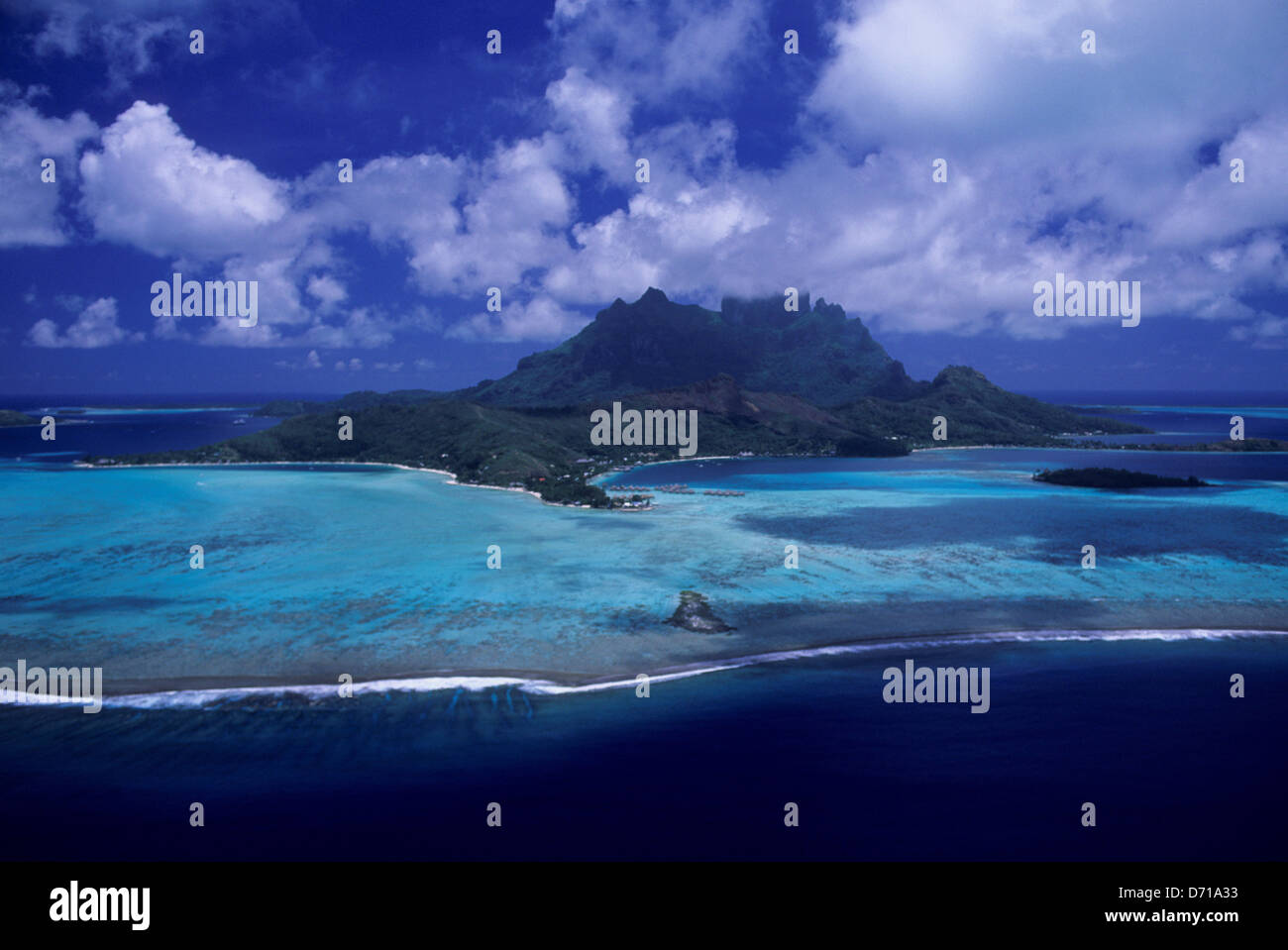 French Polynesia, Society Islands, Bora Bora, Aerial View Of Lagoon And ...