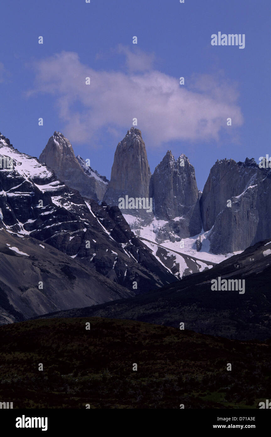 Chile, Torres Del Paine Nat'L Park, View Of Paine Towers Stock Photo ...
