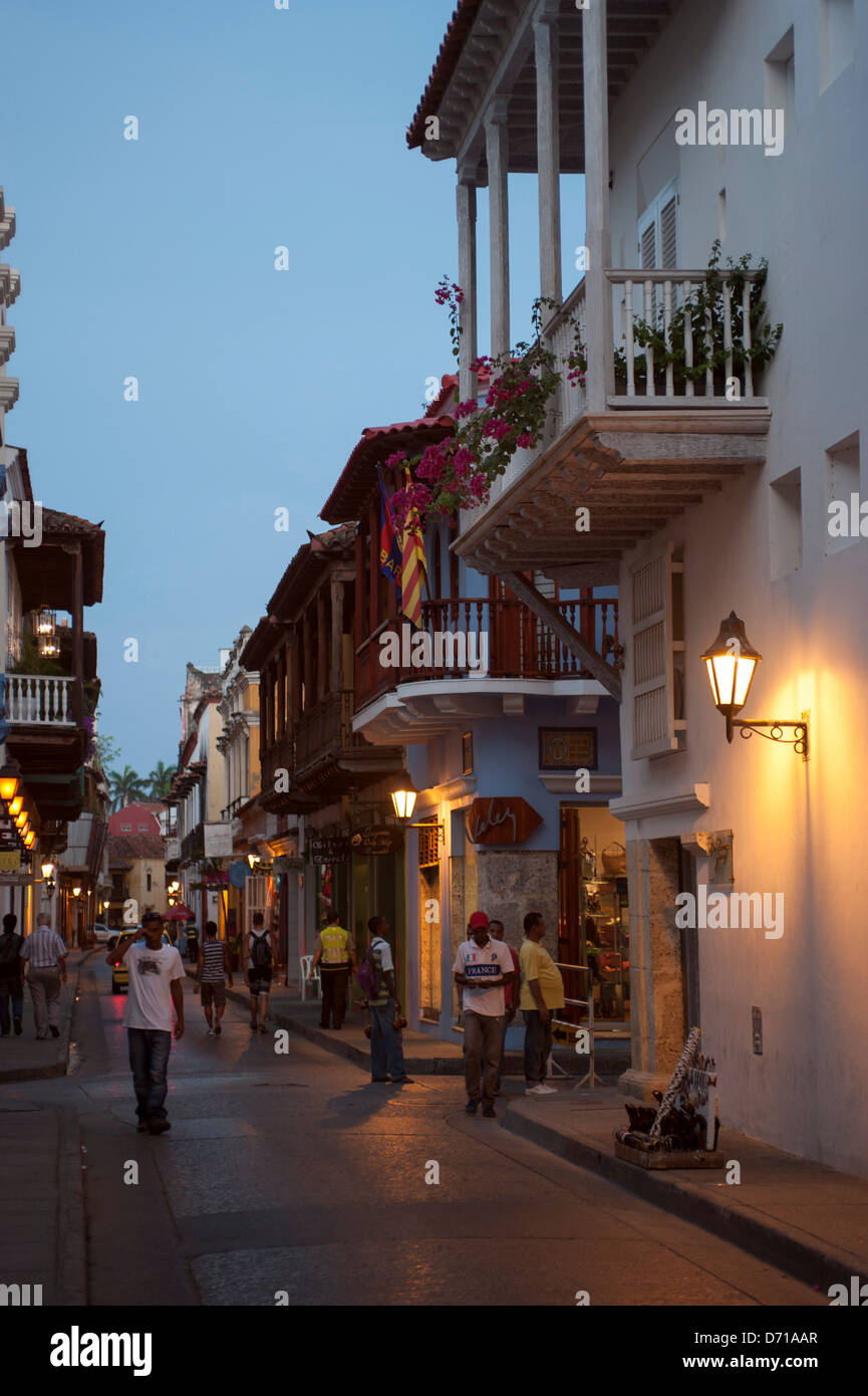 Street Scene In The Evening With Colonial Architecture In The Walled ...