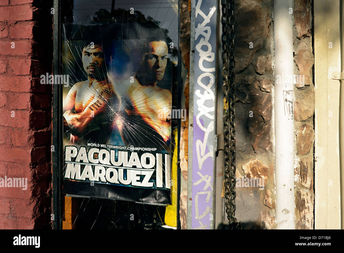 boxing contest posted window Stock Photo - Alamy