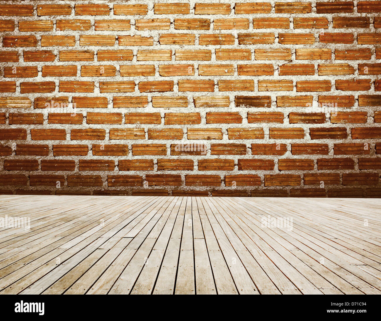 Wood Floor And Bricks Wall Stock Photo - Alamy