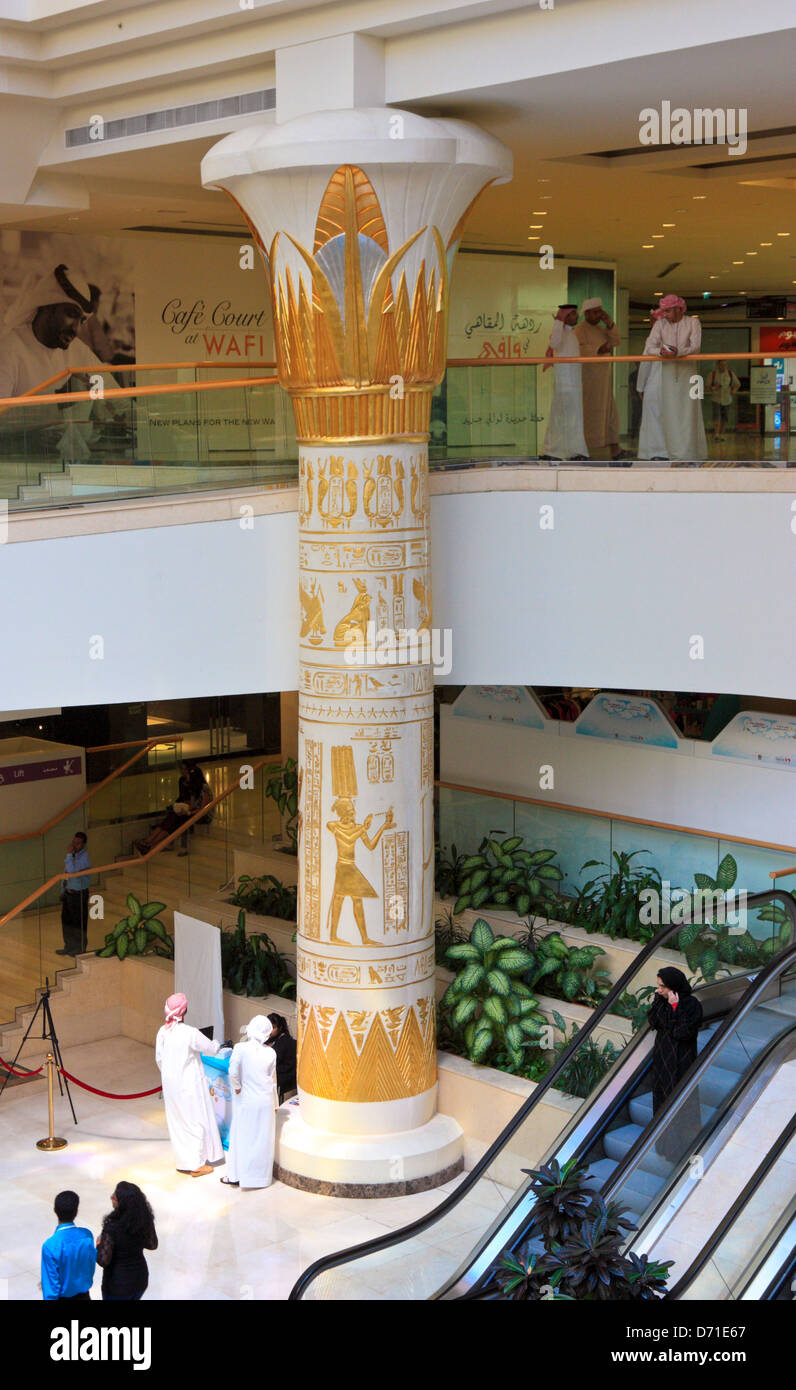 Egyptian Hieroglyphs on a pillar inside the Wafi Shopping Mall, Dubai ...